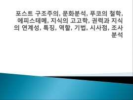 포스트 구조주의, 문화분석, 푸코의 철학, 에피스테메, 지식의 고고학, 권력과 지식의 연계성, 특징, 역할, 기법, 시사점, 조사분석-1페이지