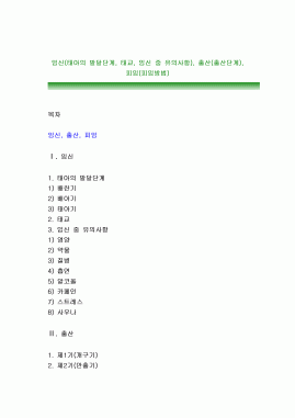 임신(태아의 발달단계, 태교, 임신 중 유의사항), 출산(출산단계), 피임(피임방법)-1페이지