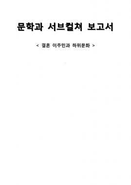 문학과 서브컬쳐 보고서 [결혼 이주민과 하위문화] (국제결혼 실태)-1페이지