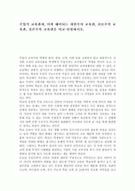 주입식 교육관과, 이와 대비되는 자연주의 교육관, 진보주의 교육관, 실존주의 교육관을 비교·설명.-1페이지