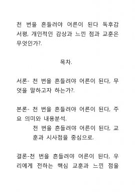 천 번을 흔들려야 어른이 된다 독후감 서평, 개인적인 감상과 느낀 점과 교훈은 무엇인가?.-1페이지