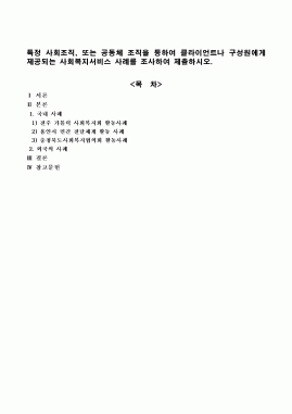 특정 사회조직, 또는 공동체 조직을 통하여 클라이어트나 구성원에게 제공되는 사회복지서비스 사례를 조사하여 제출-1페이지