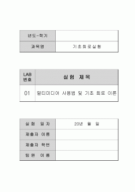 기초회로실험 01 - 멀티미디어 사용법 및 기초 회로 이론-1페이지