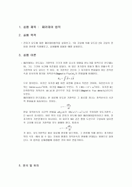 패러데이 법칙 - 전자기 유도에 대한 패러데이법칙을 살펴보고, 1차 코일에 의해 유도된 2차 코일의 전압과 전류를 측정해보고, 실생활에 응용된 예를 살펴본다-1페이지