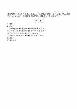 가족사정의 틀(하위체계, 경계, 가족규칙과 신화, 권력구조, 의사소통구조 등)을 자기 가족에게 적용하여 기술하고 분석하시오-1페이지