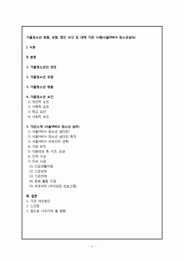 가출청소년 현황, 유형, 원인 요인 및 대책 기관 사례(서울YMCA 청소년쉼터)-1페이지