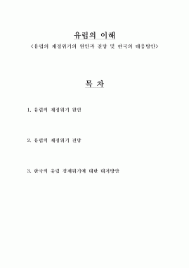 [유럽의 이해] 유럽의 재정위기의 원인과 전망 및 한국의 대응방안-1페이지