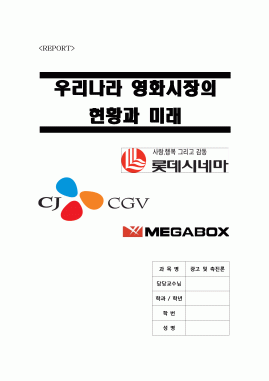 우리나라 영화시장의 현황과 미래 - 멀티플렉스 극장 종류, 롯데시네마, CGV, 메가박스, 가격전략, 마케팅전략, 국내 영화관 전망, 향후 발전방안, 개선-1페이지