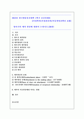 [아동발달/4학년 A형] 영아기의 애착 발달에 대하여 논하시오(30점)-1페이지