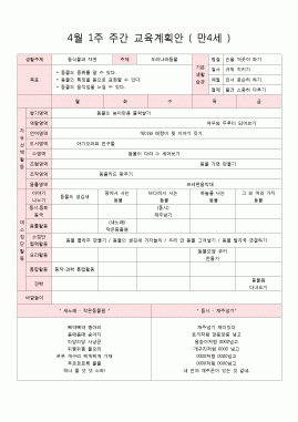 만4세) 동작교육 동식물과자연 통합계획안 - 주간 교육계획안 & 일일 교육계획안-1페이지