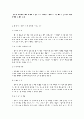 유아의 친사회적 행동 발달에 영향을 주는 요인들을 살펴보고, 이 행동을 장려하기 위한 방안을 모색해 보자-1페이지