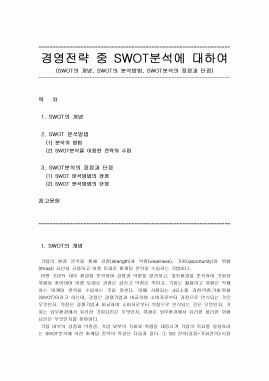 [국제경영] 경영전략 중 SWOT분석에 대하여 (SWOT의 개념, 분석방법, SWOT분석의 장점과 단점)-1페이지