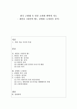 한국 근현대 속 인간 소외와 변혁의 시도 - 최인호 타인의 방, 김영하 고압선 분석- -1페이지