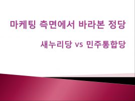 마케팅 측면에서 바라본 정당 - 새누리당 vs 민주통합당 (마케팅측면에서바로본정당,새누리당마케팅,민주통합당마케팅,정당분석,새누리당분석,민주통합당분석).PPT자료-1페이지