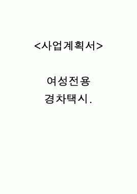 사업계획서- 여성전용 택시(경차택시) 업체 창업 사업계획서-1페이지