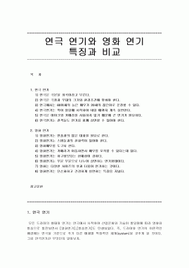 연극 연기와 영화 연기,무대연기 매체연기 특징과 비교-1페이지