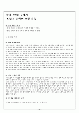 【국어교과서 수록】근대소설 교육의 실제 국어 7학년 2학기 단원2 문학의 아름다움 -1페이지