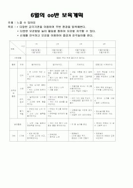 6월 월간, 주간 교육계획안 - 다양한 감각기관을 이용하여 주변 환경을 탐색해본다.-1페이지