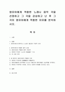 영유아에게 적합한 노래나 음악 곡을 선정하고 그 곡을 감상하고 난 후 그 곡이 영유아에게 적합한 이유를 분석.-1페이지