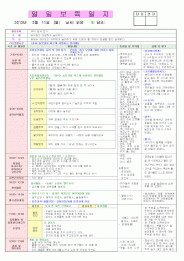 2013년 평가인증 만 3세 주간계획안 및 일일보육일지 3월 2째주-1페이지