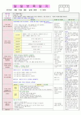 2013년 평가인증 만 3세 주간계획안 및 일일보육일지 4월 3째주-1페이지