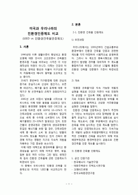 미국과 우리나라의 친환경인증제도 비교 (LEED vs 친환경건축물인증제도)-1페이지