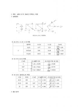 실험 18. RC 회로의 리액턴스 측정 & 실험 19. 캐패시터 회로 & 실험 20. RC회로의 과도 응답 & 실험 21. RLC회로의 응답 & 설계과제 결과-1페이지