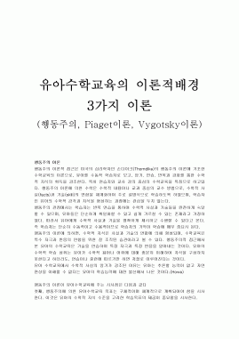 [영유아수과학]- 유아수학교육의 이론적 배경 3가지 이론 행동주의 이론, 피아제(Piaget) 인지이론, 비고츠키(Vygotsky) 구성주의이론-1페이지