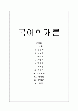 [국어학개론] 한국어의 분야 정리-1페이지