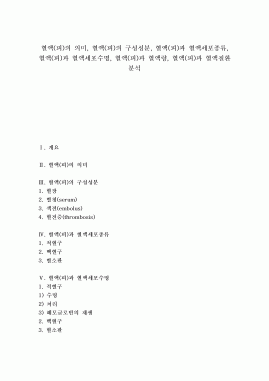 [혈액][피][구성성분][혈액세포종류][혈액세포수명][혈액량][혈액질환]혈액(피)의 의미, 혈액(피)의 구성성분, 혈액(피)과 혈액세포종류, 혈액(피)과 혈액세포수명, 혈액(피)과 혈액량, 혈액(피)과 혈액질환 분석-1페이지