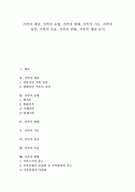 [가족][가족 개념][가족 유형][가족 형태][가족 기능][가족 성격][가족 목표][가족 변화][가족 쟁점]가족의 개념, 가족의 유형, 가족의 형태, 가족의 기능, 가족의 성격, 가족의 목표, 가족의 변화, 가족의 쟁점-1페이지