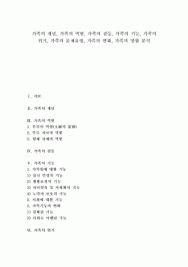 [가족][가족 개념][가족 역할][가족 갈등][가족 기능][가족 위기][가족 문제][가족 변화]가족의 개념, 가족의 역할, 가족의 갈등, 가족의 기능, 가족의 위기, 가족의 문제유형, 가족의 변화, 가족의 영향 분석-1페이지