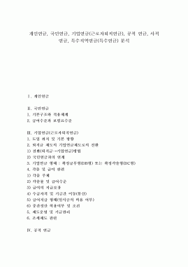 [연금, 개인연금, 국민연금, 기업연금, 근로자퇴직연금, 공적 연금, 사적 연금, 특수직역연금, 특수연금]개인연금, 국민연금, 기업연금(근로자퇴직연금), 공적 연금, 사적 연금, 특수직역연금(특수연금) 분석-1페이지