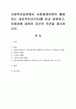 사회복지실천에서 사회체계이론이 활용되는 대표적인(3가지)를 비교 설명하고, 유용성에 대하여 자신의 의견을 제시.-1페이지