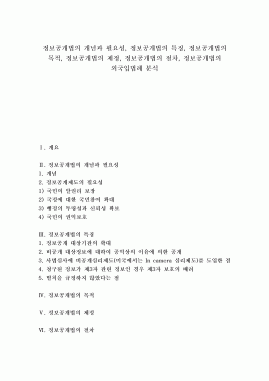 [정보공개법, 정보공개법 개념과 필요성, 정보공개법 특징, 정보공개법 목적]정보공개법의 개념과 필요성, 정보공개법의 특징, 정보공개법의 목적, 정보공개법의 제정, 정보공개법의 절차, 정보공개법의 외국입법례-1페이지