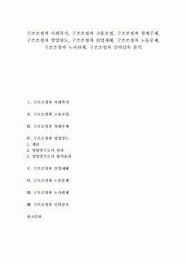 [구조조정, 사회복지, 고용조정]구조조정과 사회복지, 구조조정과 고용조정, 구조조정과 경제주체, 구조조정과 영업양도, 구조조정과 산업재해, 구조조정과 노동문제, 구조조정과 노사관계, 구조조정과 인력감축-1페이지