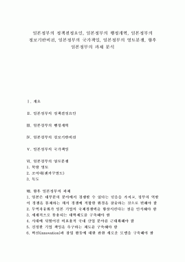 [일본정부, 행정개혁, 정보기반비전, 국가책임, 영토분쟁]일본정부의 정책결정요인, 일본정부의 행정개혁, 일본정부의 정보기반비전, 일본정부의 국가책임, 일본정부의 영토분쟁, 향후 일본정부의 과제 분석-1페이지