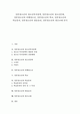 [일본청소년, 청소년복지정책]일본청소년과 청소년복지정책, 일본청소년과 청소년문화, 일본청소년과 비행청소년, 일본청소년과 학교, 일본청소년과 학급붕괴, 일본청소년과 방송윤리, 일본청소년과 원조교제 분석-1페이지