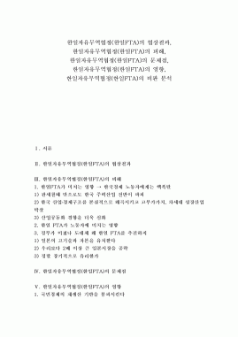 [한일자유무역협정]한일자유무역협정(한일FTA)의 협상결과, 한일자유무역협정(한일FTA)의 피해, 한일자유무역협정(한일FTA)의 문제점, 한일자유무역협정(한일FTA)의 영향, 한일자유무역협정(한일FTA)의 비판 분석-1페이지