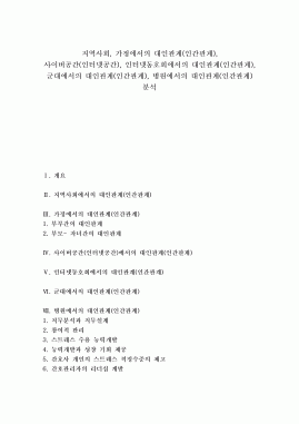 [대인관계(인간관계), 지역사회]지역사회, 가정에서의 대인관계(인간관계), 사이버공간(인터넷공간), 인터넷동호회에서의 대인관계(인간관계), 군대에서의 대인관계(인간관계), 병원에서의 대인관계(인간관계) 분석-1페이지