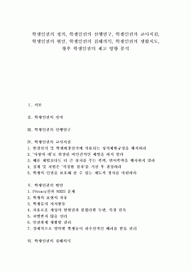 [학생인권, 선행연구, 교사지침, 현안, 침해의식, 생활지도]학생인권의 정의, 학생인권의 선행연구, 학생인권의 교사지침, 학생인권의 현안, 학생인권의 침해의식, 학생인권의 생활지도, 향후 학생인권의 제고 방향-1페이지