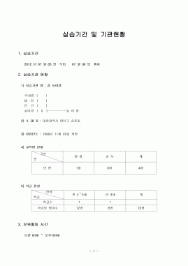 보육현장실습(놀이방, 4주간 보육실습일지, 보육실습기관현황, 주간보육계획안, 보육실습일지, 실습생소감,  지도교사평가, 실습평가보고서)-1페이지