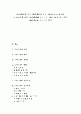 [아이디어][창의성][발명][발상기법][사고기법][착상기법]아이디어의 정의, 아이디어의 생성, 아이디어와 창의성, 아이디어와 발명, 아이디어와 발상기법, 아이디어와 사고기법, 아이디어와 착상기법 분석(아이디어)-1페이지