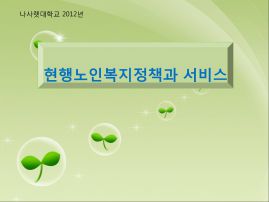 현행 노인복지정책과 서비스(소득보장, 고용보장, 주거보장, 건강보장, 사회서비스) PPT 프레젠테이션-1페이지