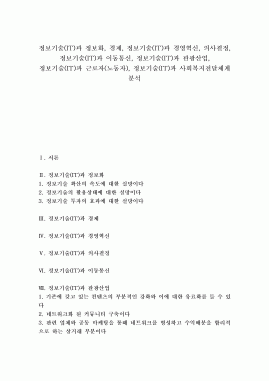 [정보기술(IT)][정보화][경제]정보기술(IT)과 정보화, 경제, 정보기술(IT)과 경영혁신, 의사결정, 정보기술(IT)과 이동통신, 정보기술(IT)과 관광산업, 정보기술(IT) 근로자(노동자), 정보기술(IT) 사회복지전달체계-1페이지