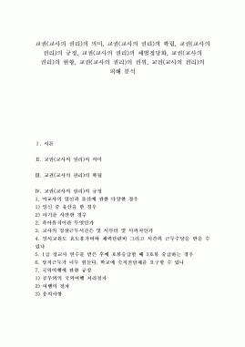 [교사의 권리]교권(교사의 권리)의 의미, 교권(교사의 권리)의 확립, 교권(교사의 권리)의 규정, 교권(교사의 권리)의 체벌정당화, 교권(교사의 권리)의 현황, 교권(교사의 권리)의 권위, 교권(교사의 권리)의 피해 -1페이지