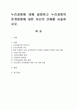 누리과정에 대해 설명하고 누리과정의 전개방향에 대한 자신의 견해를 서술하시오.-1페이지