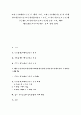 아동인권(어린이인권)의 정의, 역사, 아동인권(어린이인권)의 의의, UN아동권리협약(국제연합아동권리협약), 아동인권(어린이인권) 가족제도, 아동인권(어린이인권) 운동 사례, 향후 아동인권(어린이인권) 정책 방안-1페이지