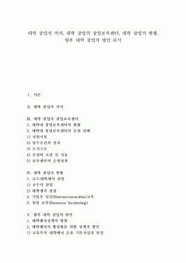 [대학 창업][대학][대학교][창업][대학 창업 의의][대학 창업 창업보육센터][대학 창업 현황][향후 대학 창업 방안]대학 창업의 의의, 대학 창업의 창업보육센터, 대학 창업의 현황, 향후 대학 창업의 방안 분석-1페이지