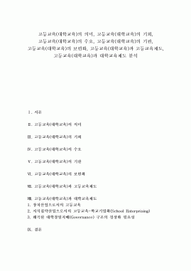 고등교육(대학교육)의 의미, 고등교육(대학교육)의 기회, 고등교육(대학교육) 수요, 고등교육(대학교육) 기관, 고등교육(대학교육) 보편화, 고등교육(대학교육)과 고등교육제도, 고등교육(대학교육)과 대학교육제도-1페이지